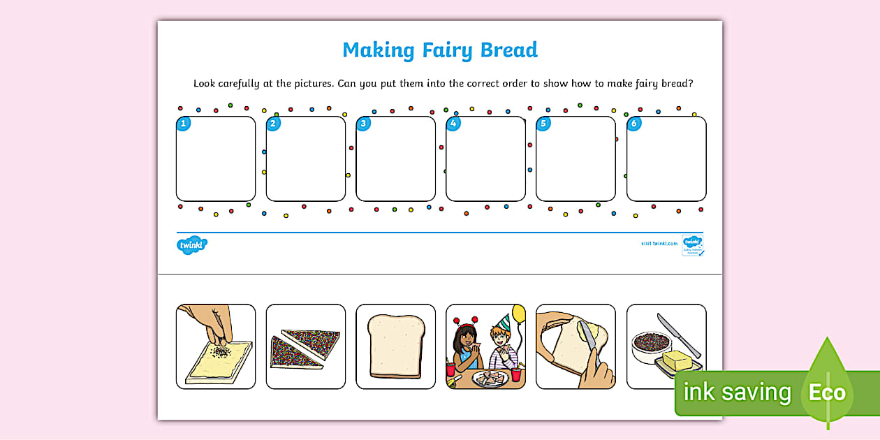 Cursive Fairy Bread Sequencing Activity Sheet - Twinkl