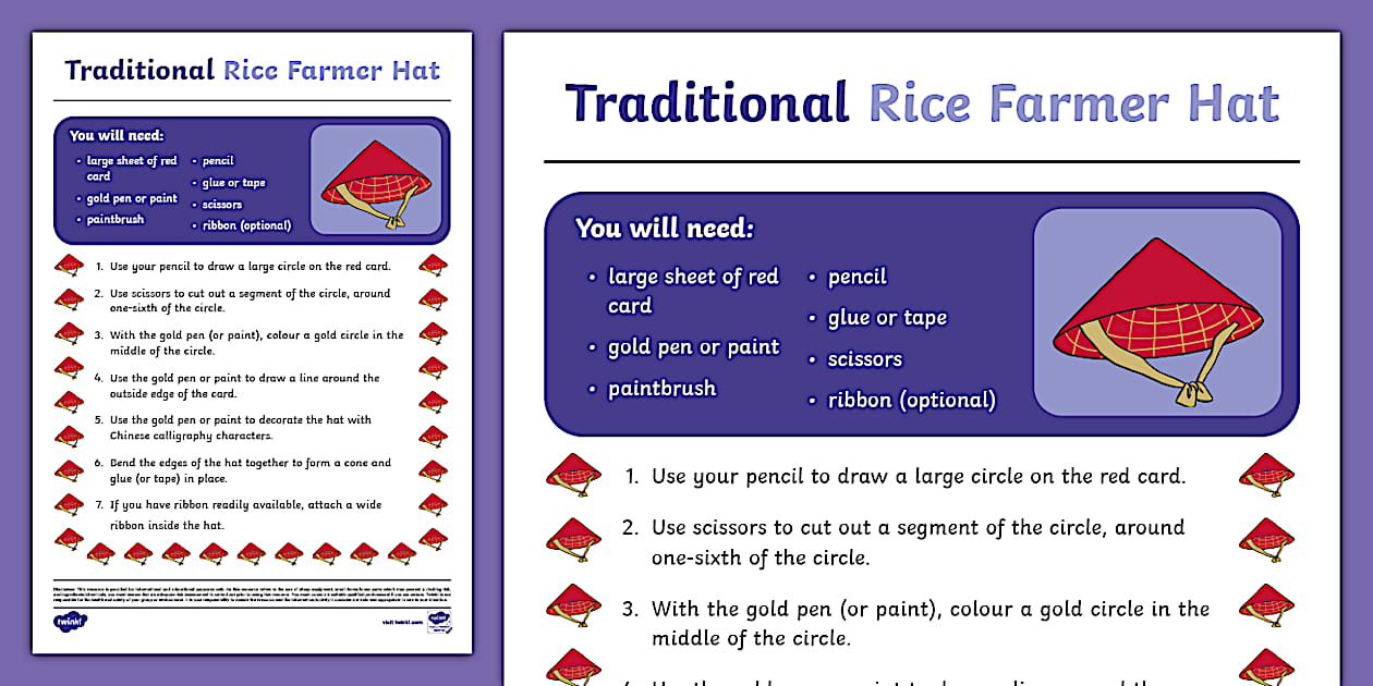 Traditional Rice Farmer Hat Craft Instructions - Twinkl