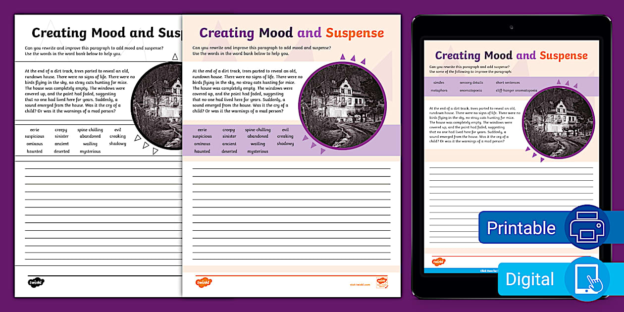 Creating Mood and Suspense Writing Activity Worksheet for 6th-8th
