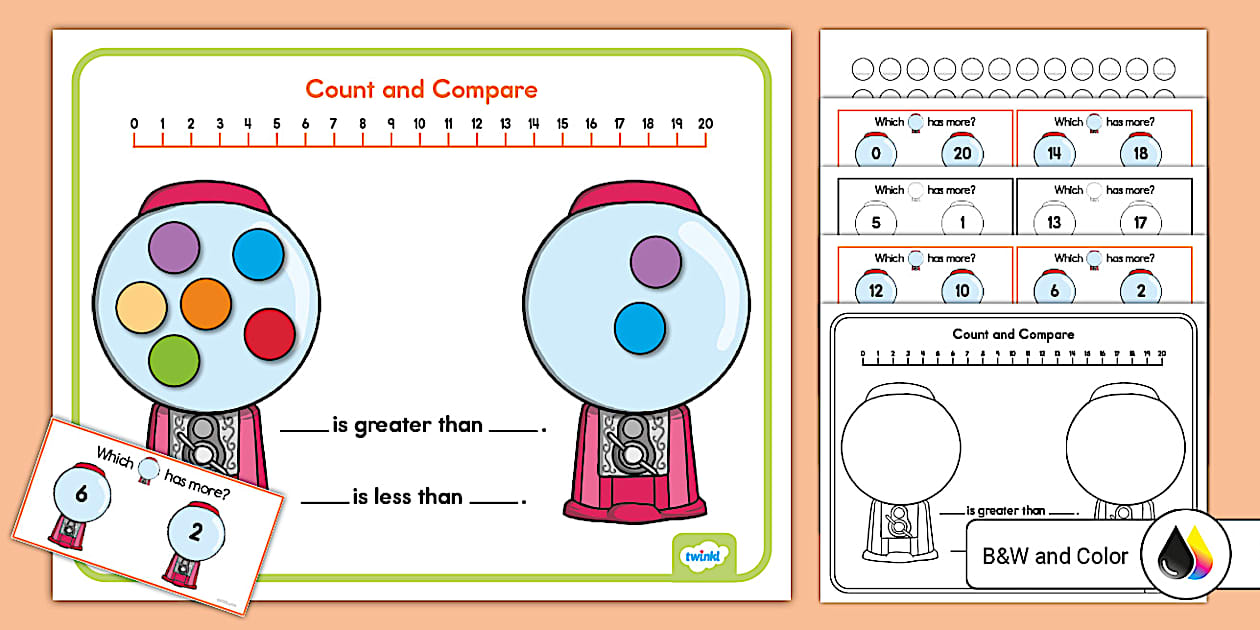 Kindergarten Count and Compare Activity Mat and Cards