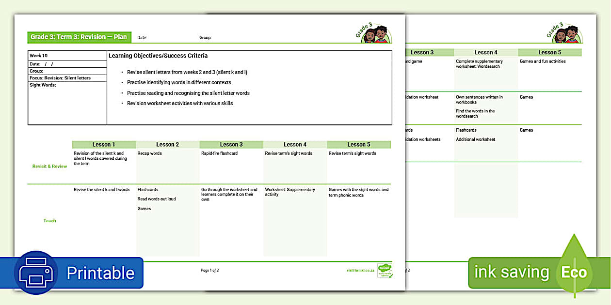 Grade 3 Phonics: Term 3 Revision - Planning