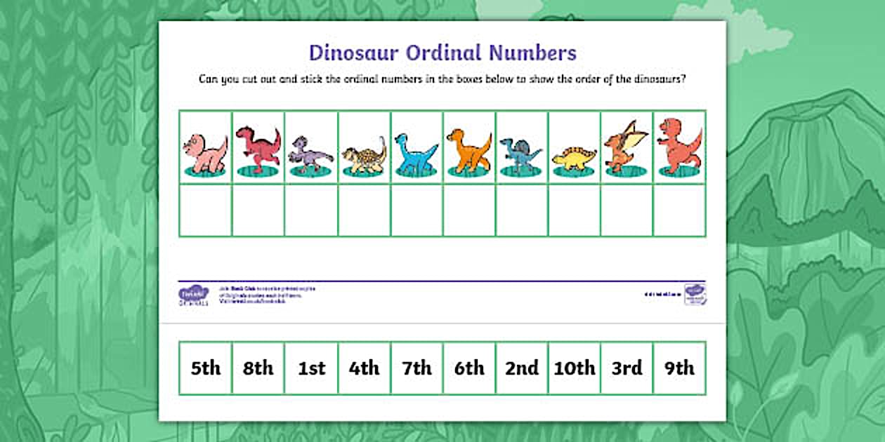 Editable Hide-a-Saurus: Ordinal Numbers Cut and Stick Worksheet