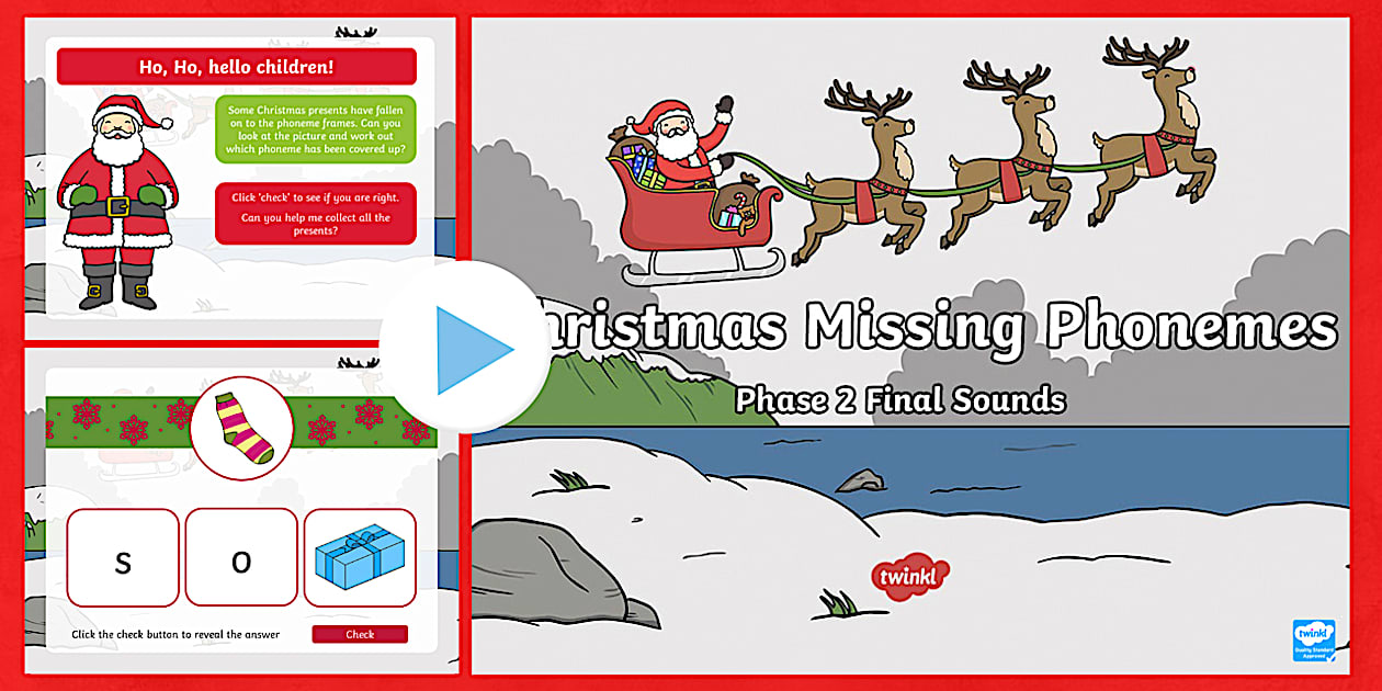 Christmas Missing Phonemes - Phase 2 Final Sounds PowerPoint