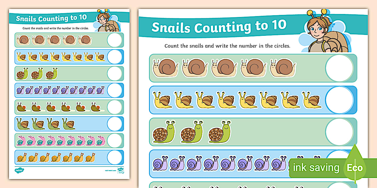 👉 Snails Counting to 10 Worksheet (teacher made) - Twinkl
