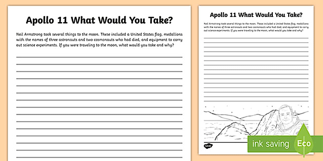 Apollo 11 What Would You Take? Writing Prompt for 3rd-5th Grade