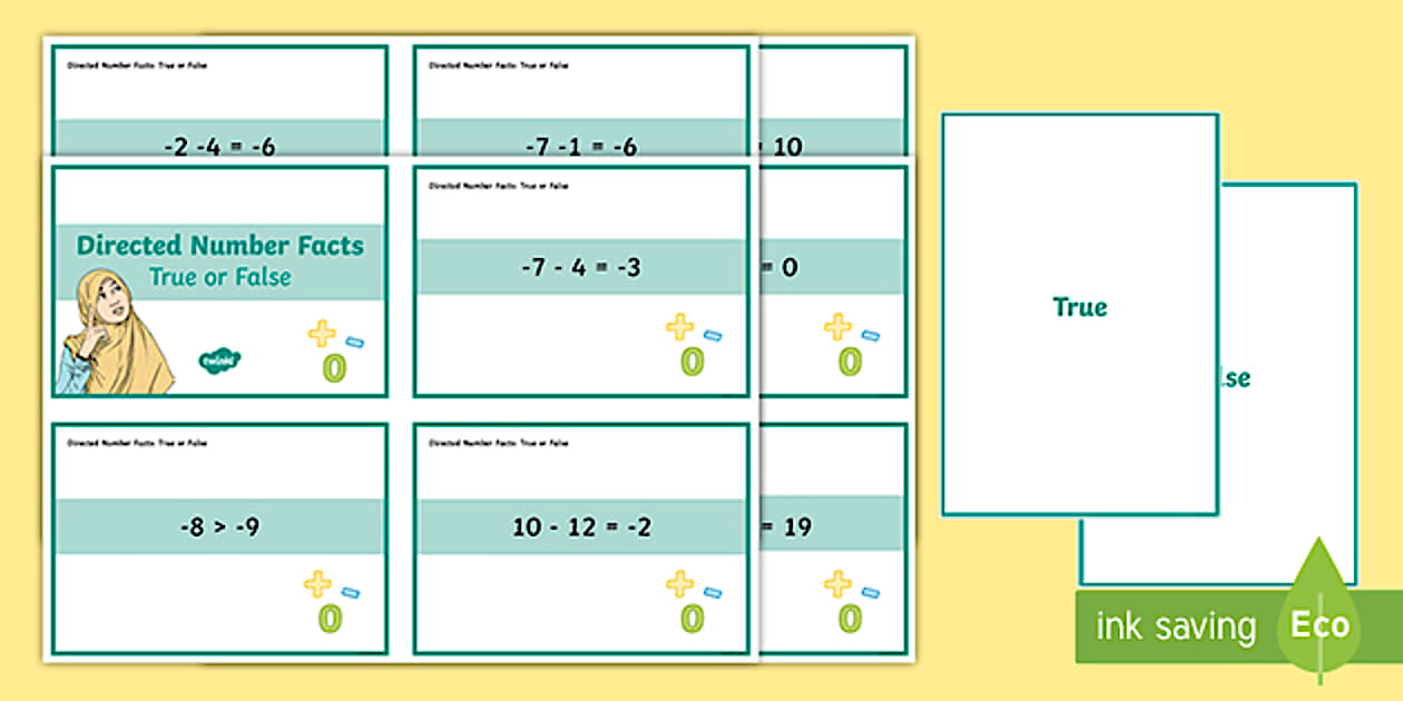Directed Numbers True or False Sorting Activity - Twinkl