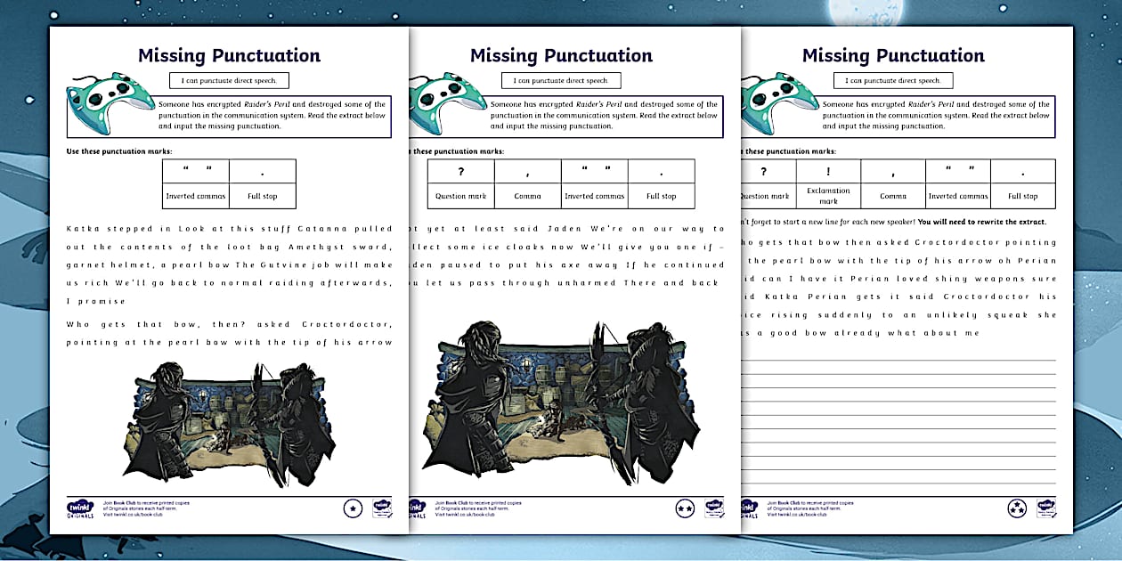 Editable Direct Speech Differentiated Writing Worksheet (Raider's Peril)