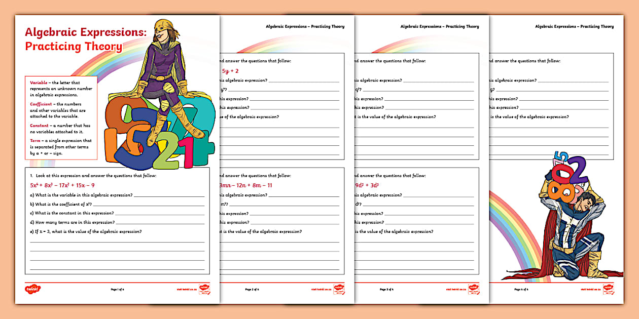 Algebraic Expressions Grade 8 Practice Activity Sheet