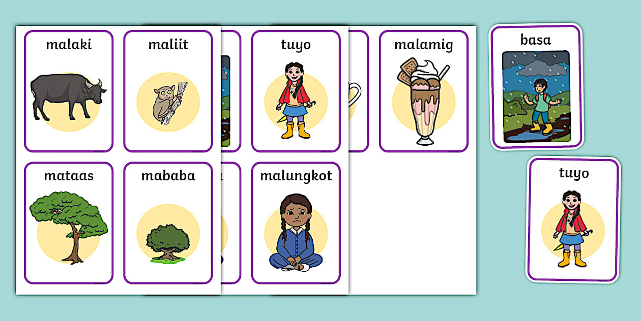 Mga Pang-Uring Magkasalungat Flashcards|Grade 1 | Twinkl PH