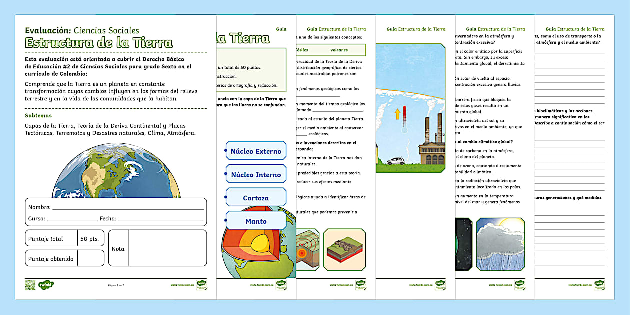 Guía de Evaluación Estructura de la Tierra - Twinkl Colombia