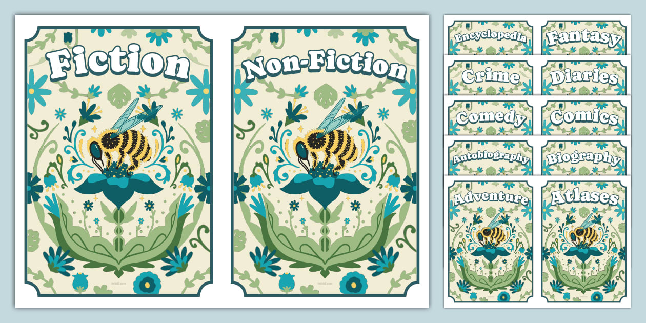 Hydrangea Bee-Themed Book Genres Display Labels - Twinkl