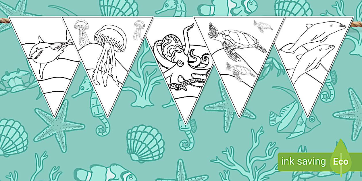 Ocean Colouring Bunting (teacher made) - Twinkl