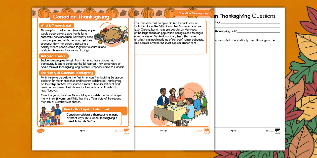 Canadian ESL Thanksgiving Reading Comprehension - Twinkl CA
