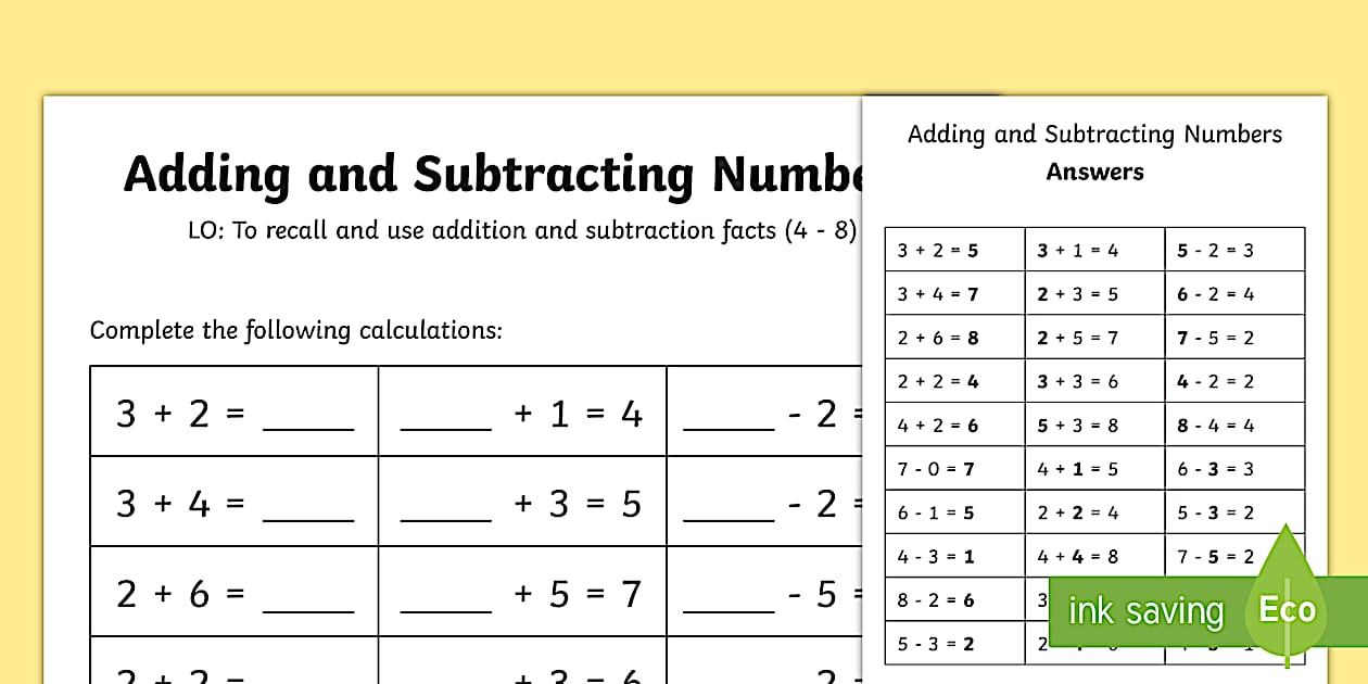 Number Facts Worksheet 4-8 (Hecho por educadores) - Twinkl