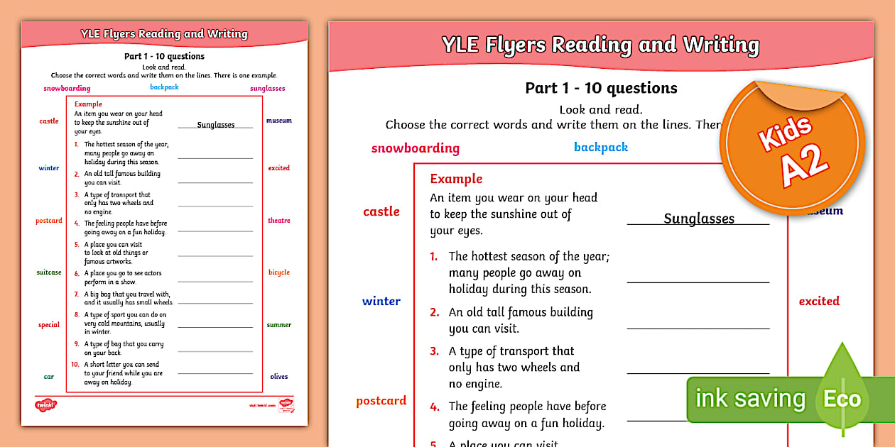 ESL YLE Flyers Reading and Writing Part 1 Worksheet (Holidays) [Kids, A2]