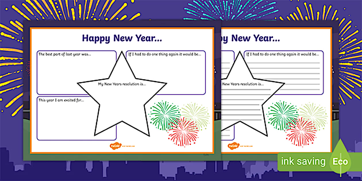 Black and White New Year's Resolution Writing Frame - Twinkl