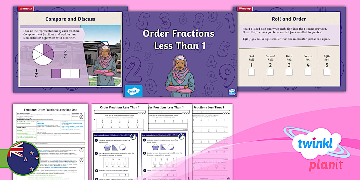 Level 3 Fractions: Order Fractions for Halves, Thirds, Quarters, Fifths and