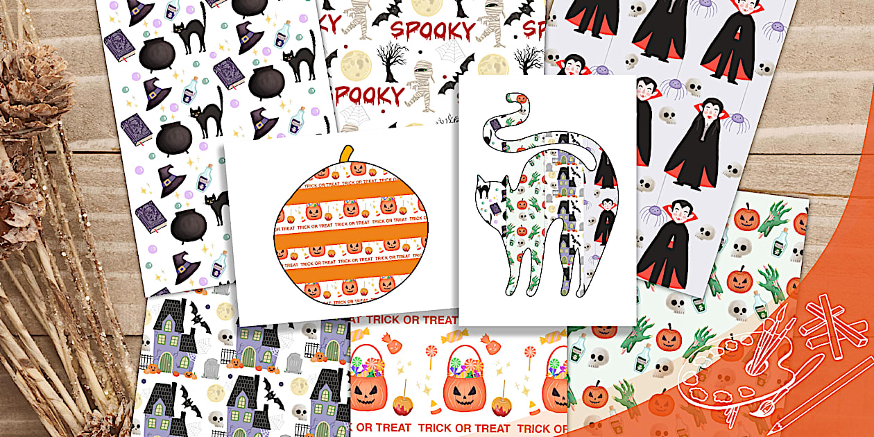 Halloween Cut Out Template Pattern Collage Activity - Twinkl