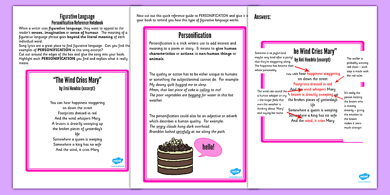 Personification Poetry Pack: Year 6 Figurative Language Task