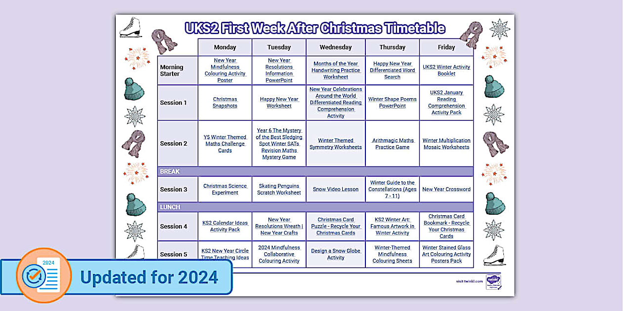 UKS2 After Christmas Timetable - Teaching Activities