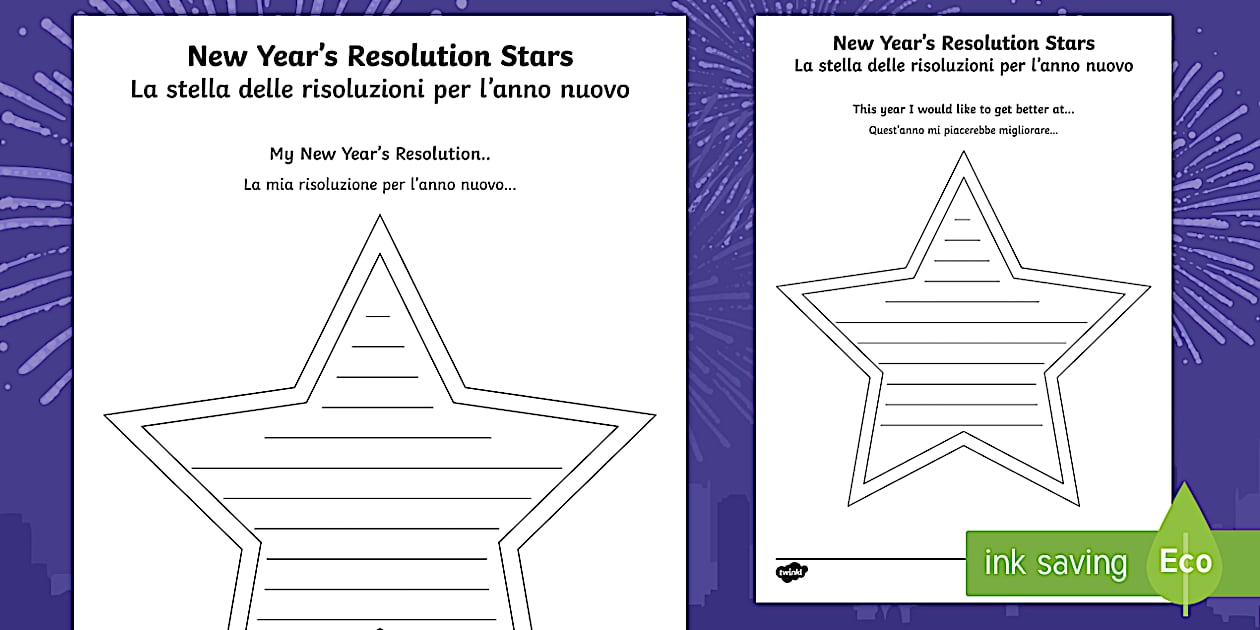 New Year's Resolution Stars Worksheet / Worksheet English/Italian