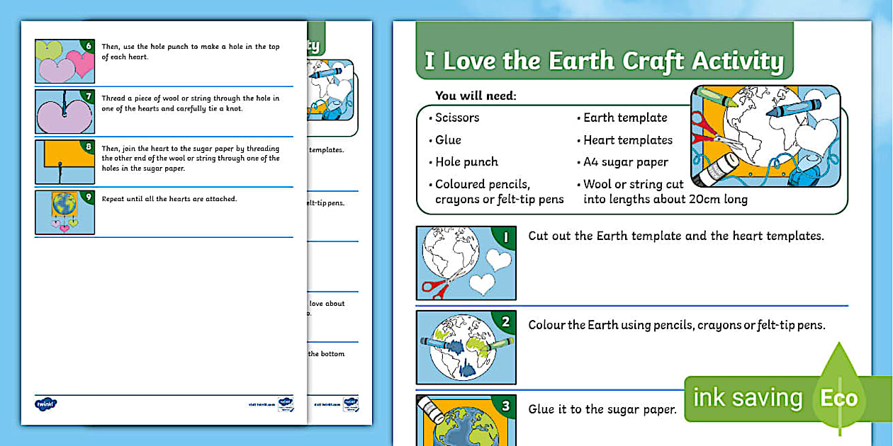 I Love the Earth Craft Activity (teacher made) - Twinkl