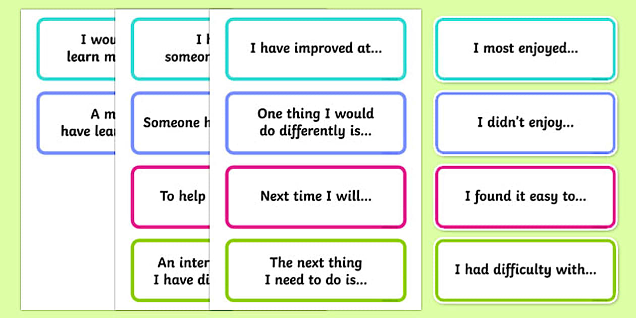 Reflecting on Learning Discussion Prompt Word Cards-Australia