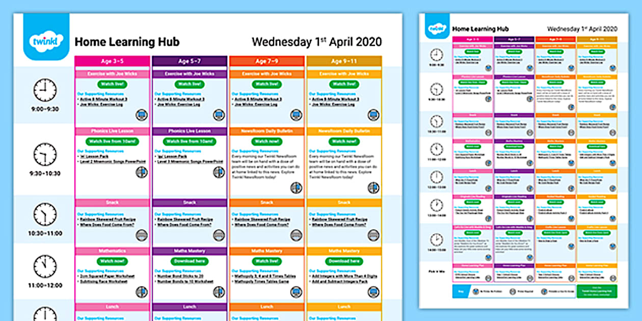 Home Learning Hub Daily Plan Wednesday 1st April - Twinkl