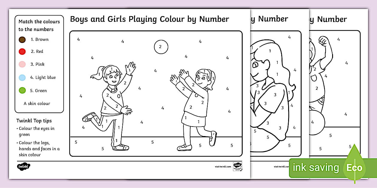 Children Playing Colour-by-Number Pages | Twinkl | KS1