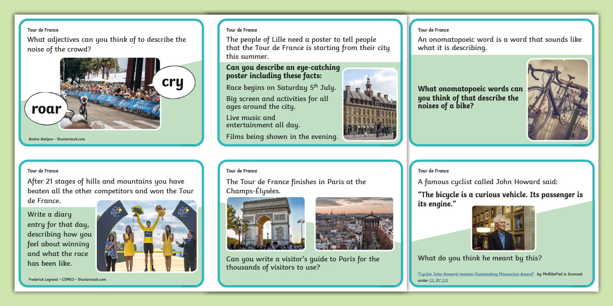 Tour de France Literacy Challenge Cards (teacher made)