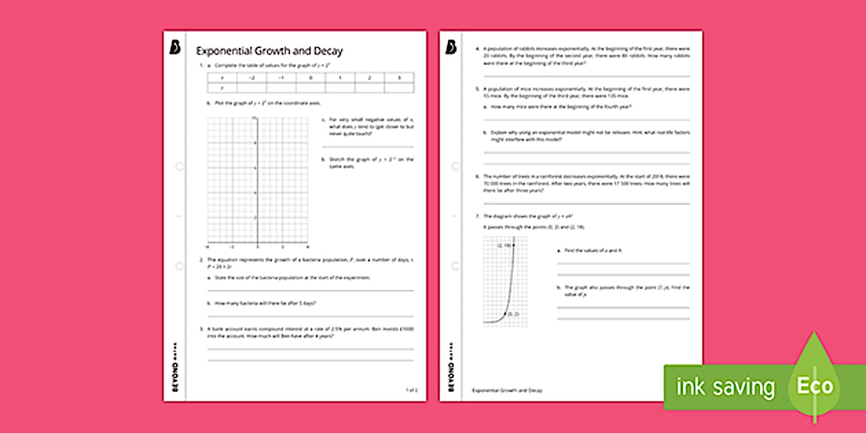 Exponential Growth and Decay Worksheet - Twinkl