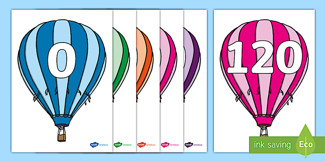 Counting in 10s on Striped Hot Air Balloons Display Activity