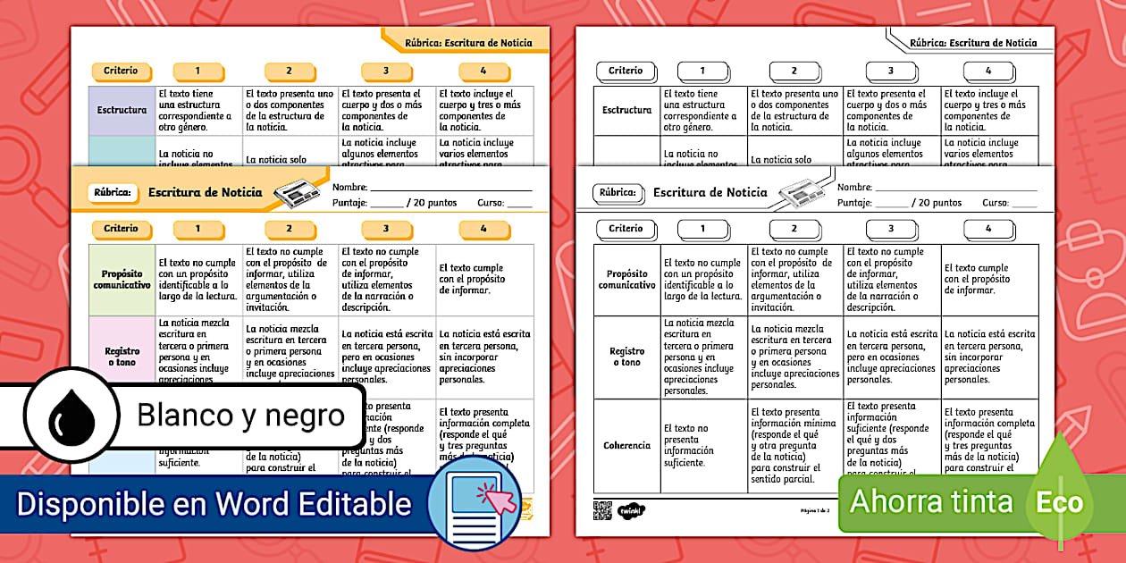 Rúbrica Escritura de noticia (Teacher-Made) - Twinkl