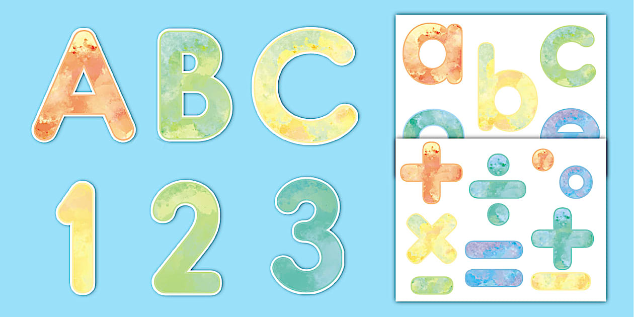 Watercolor Bulletin Board Letters and Numbers Pack