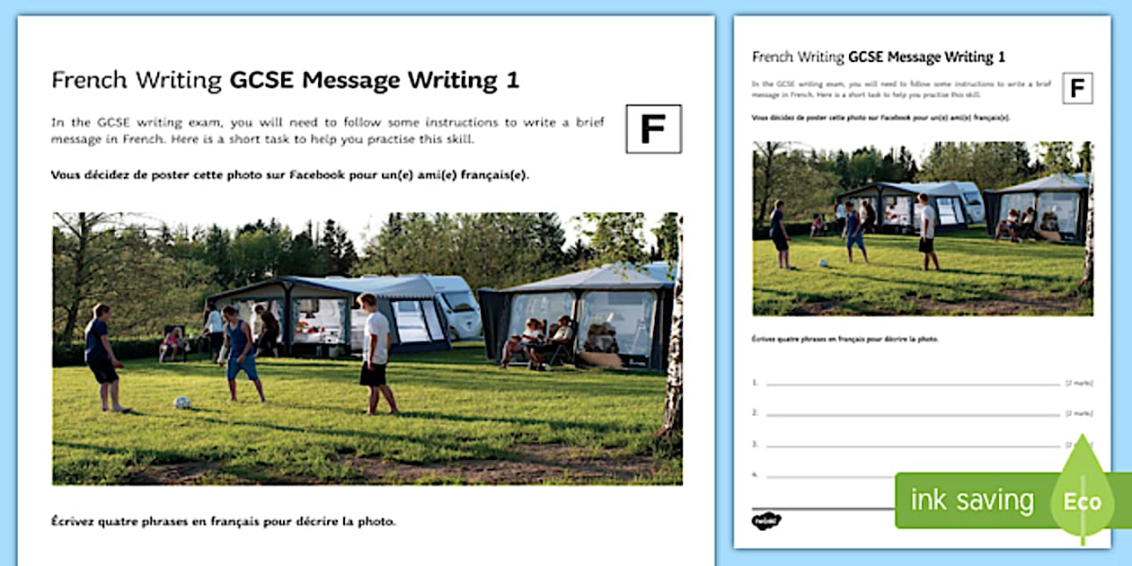 GCSE French Message Writing 1 Foundation Tier Worksheet / Worksheet-French,