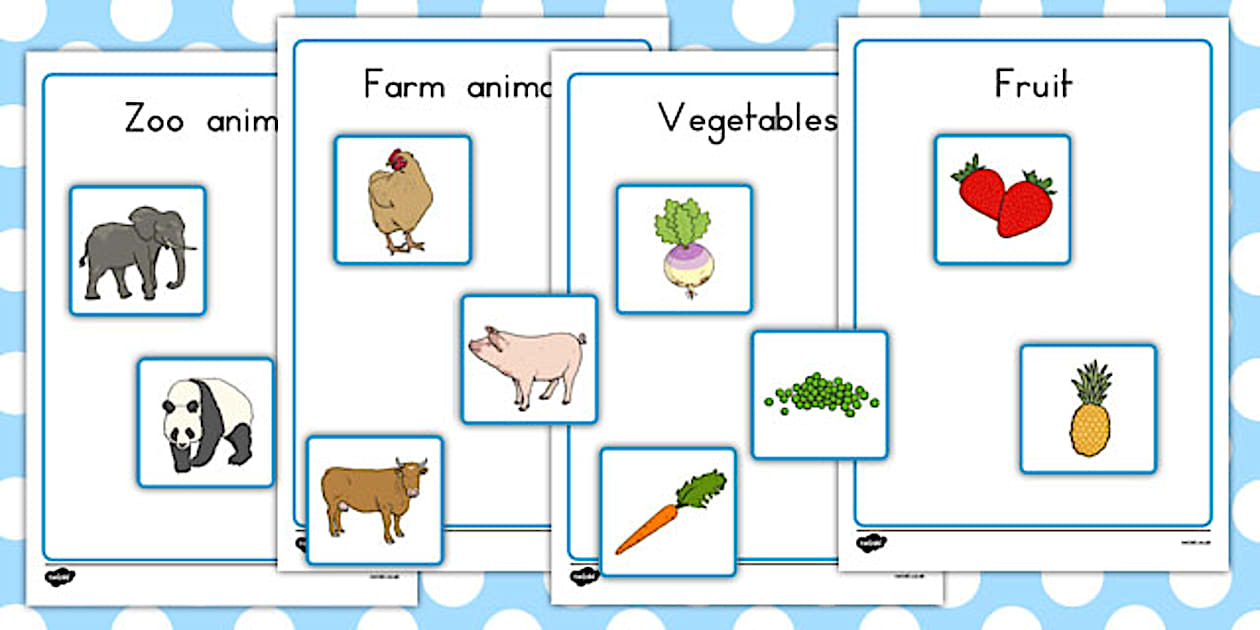 Fruit Vegetables Farm Animals And Zoo Animals Sorting Activity No Visual
