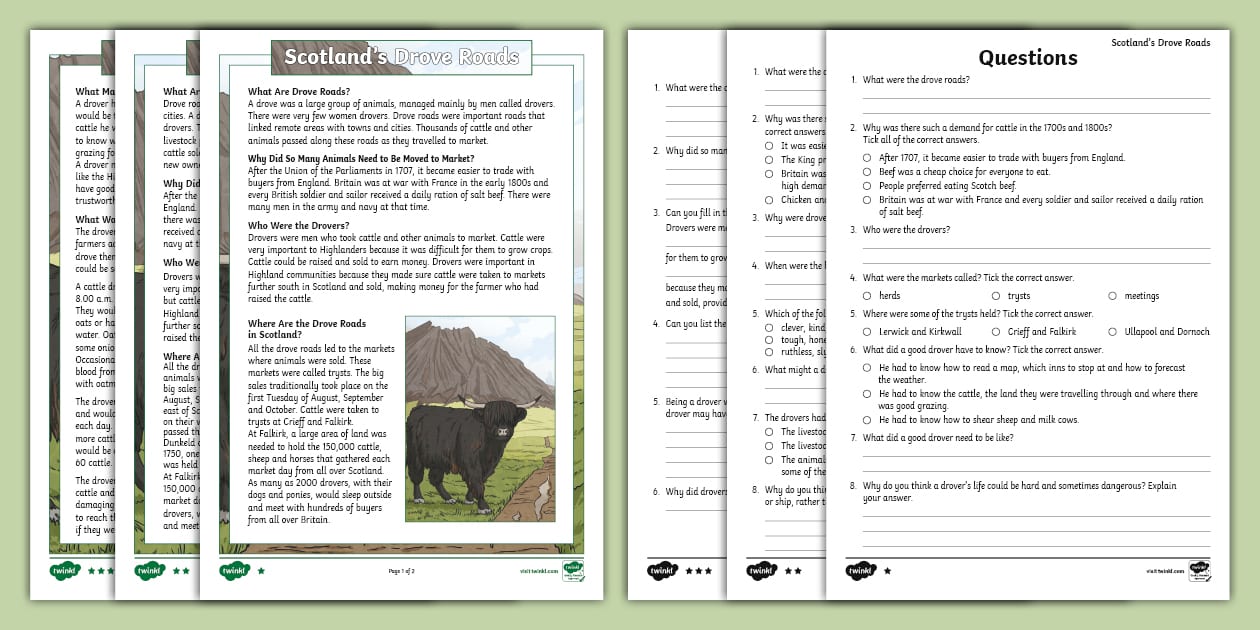 Scotland's Drove Roads Differentiated Reading Comprehension