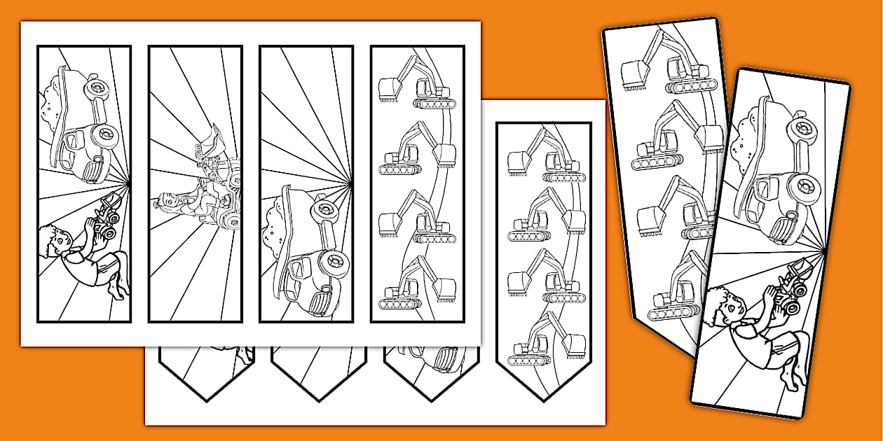 Digger Colouring Bookmarks (teacher made) - Twinkl