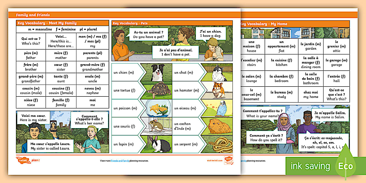 Editable French Knowledge Organiser: Family and Friends Year 3