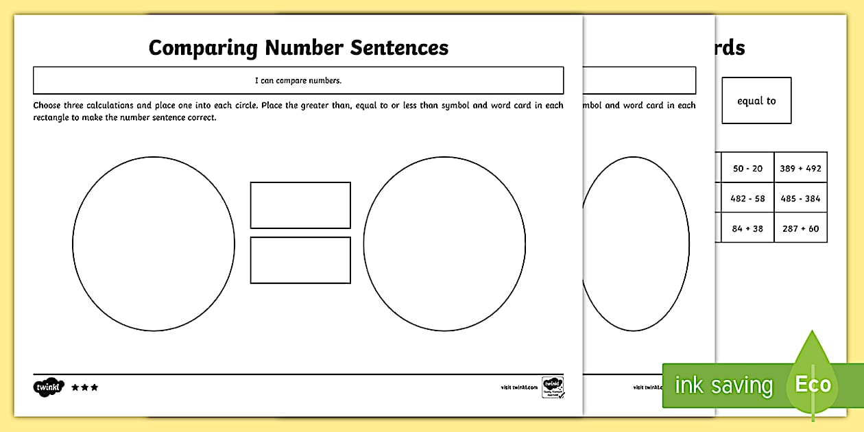 Comparing Number Sentences Card Activity (teacher made)