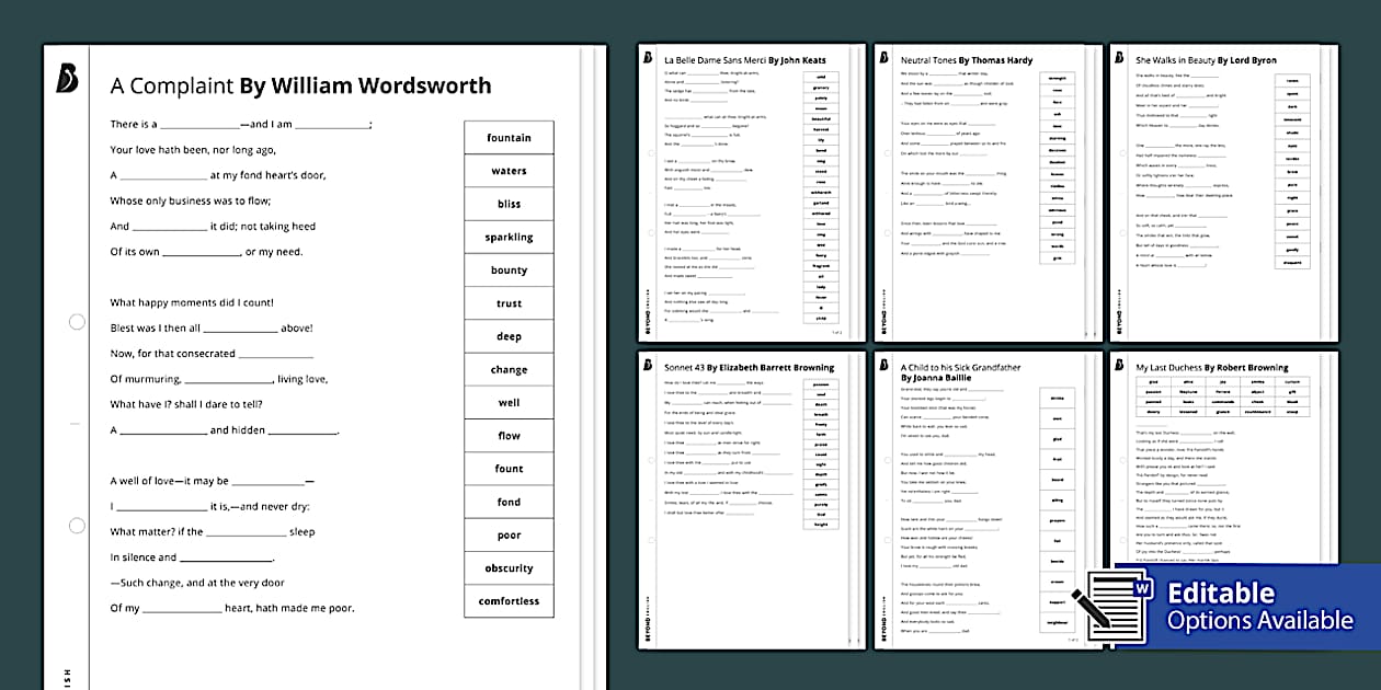 Edexcel Poetry Relationships Revision | Cloze Activities
