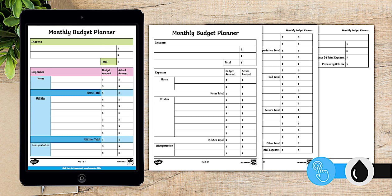 Simple Monthly Budget Planner Sheet (Lehrer gemacht)