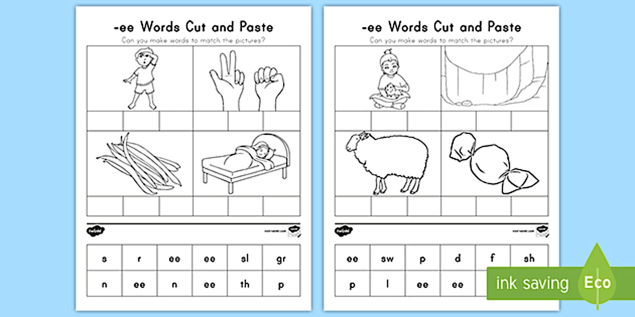 -ee Digraphs Cut and Paste Worksheet (teacher made) - Twinkl