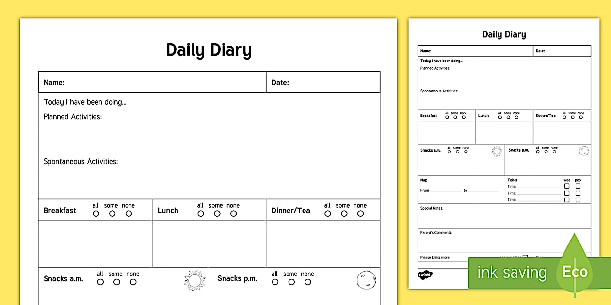 Editable Daily Care Sheet for Preschooler Record - Twinkl