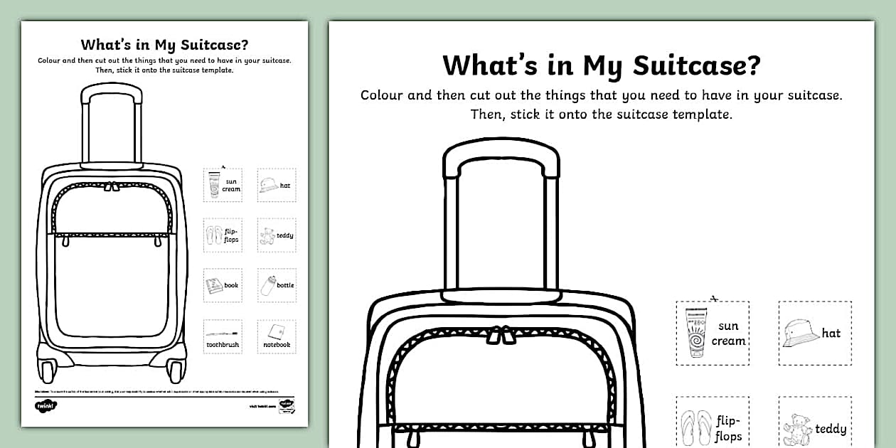 What's in My Suitcase? Cut and Stick Worksheet - Twinkl