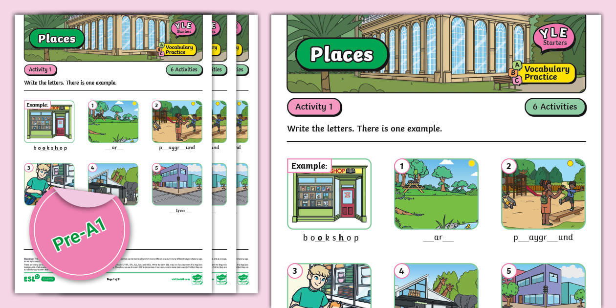 YLE Starters - Vocabulary Activity Sheet (Places) - Twinkl
