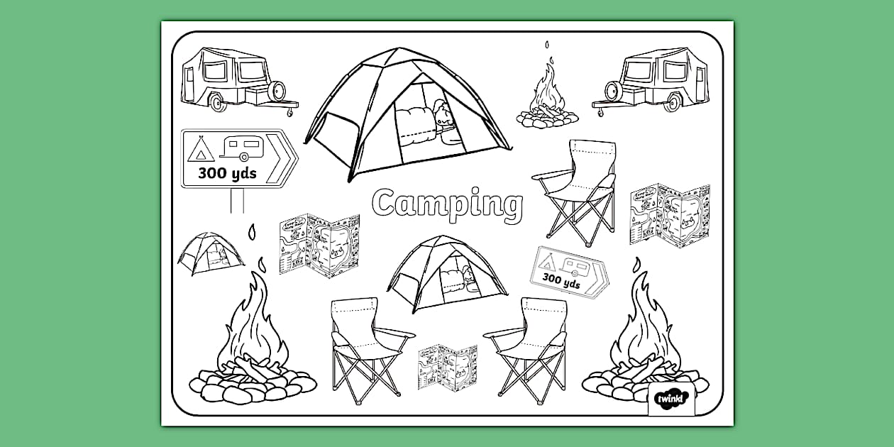 Camping Doodle Colouring Page (teacher made) - Twinkl
