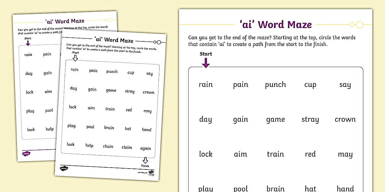 'ai' Word Maze - Twinkl Phonics Worksheet (teacher made)
