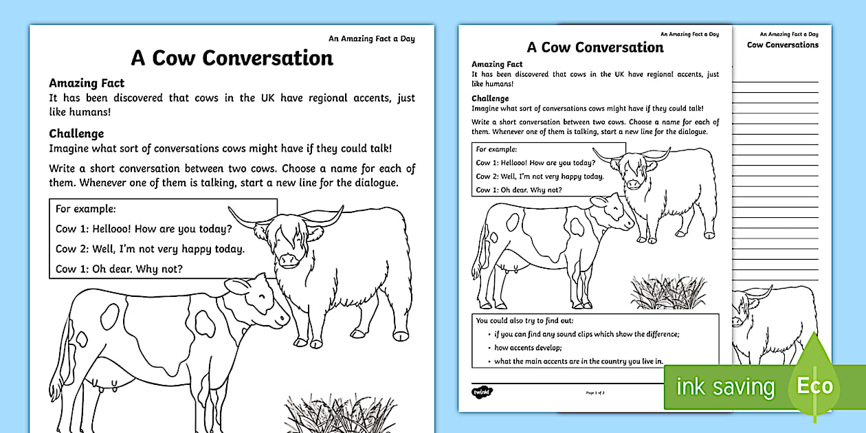 Cow Conversations Worksheet / Worksheet - Twinkl