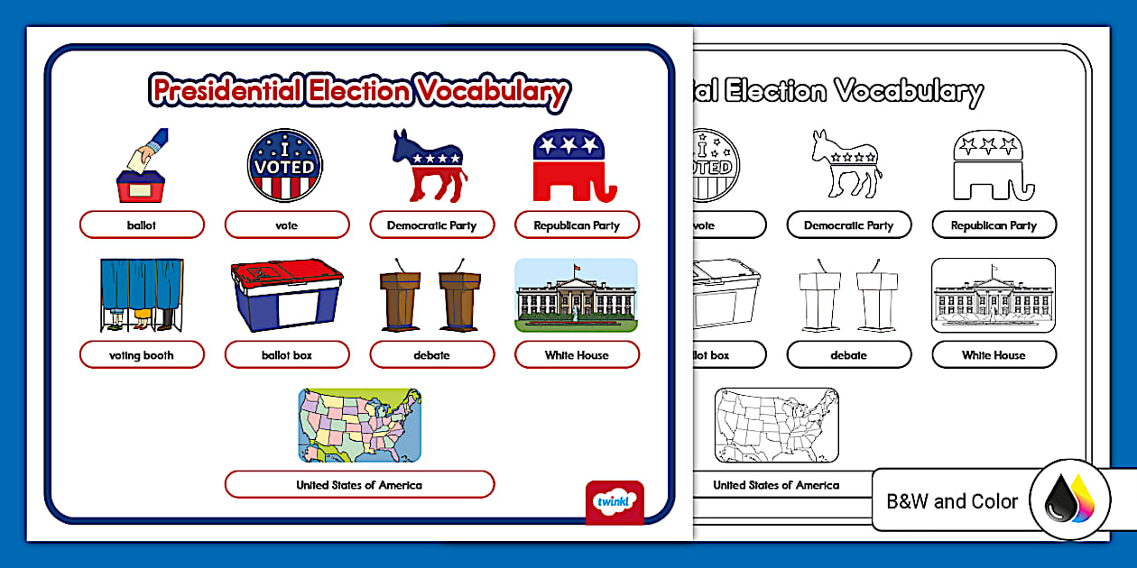 First Grade Presidential Election Vocabulary Word Mat
